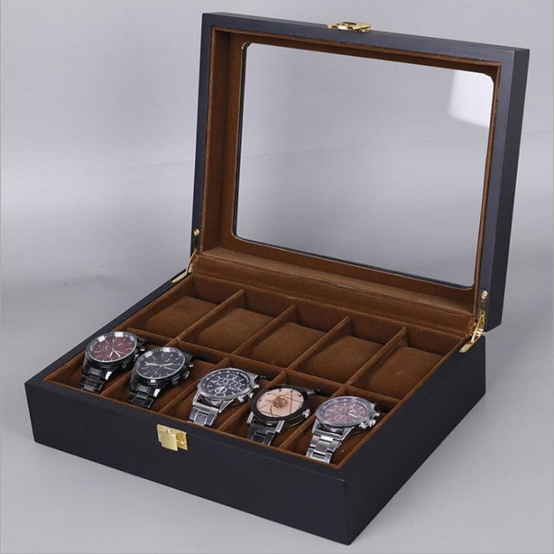 WOODEN -WATCH -BOX, SUEDE- INTERIOR- 10 -WATCHES - Watchbox- Store ...