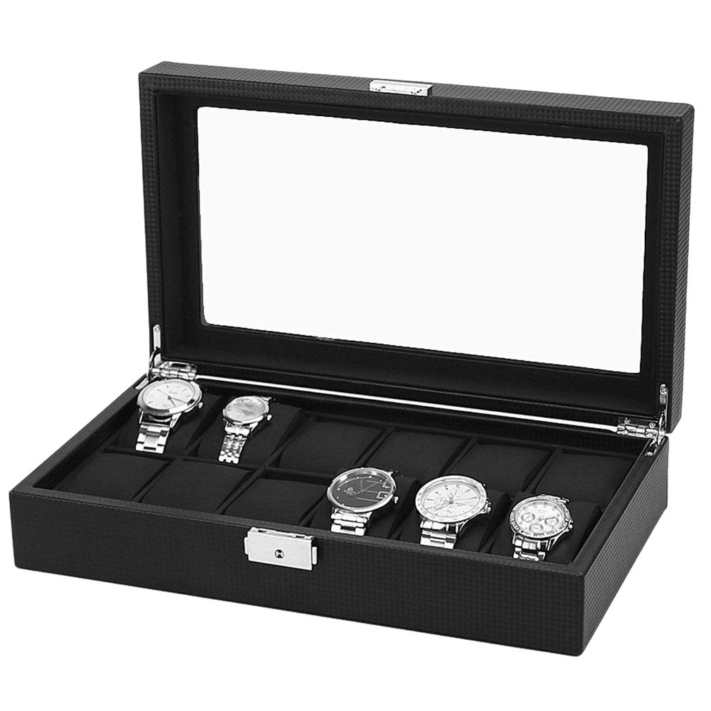 MENS -WATCH- BOX- BLACK - BLACK- CARBON -FIBER - 12 -WATCHES - Watchbox ...