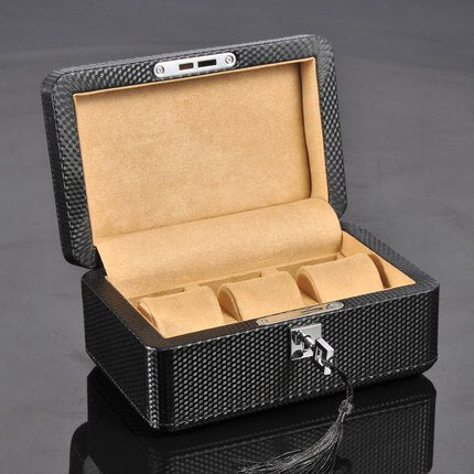 CARBON- FIBER- WATCH -BOX -3 -WATCHES - LOCK - WATCH -STORAGE ...