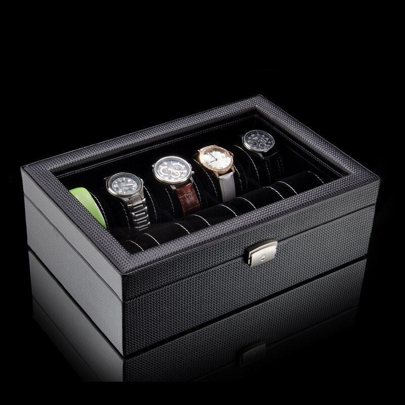 CARBON- FIBER- WATCH -BOX -3 -WATCHES - LOCK - WATCH -STORAGE ...