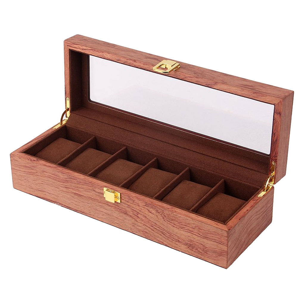 WOODEN -WATCH- BOX -WITH -LOCK -6 -WATCHES - 6 -SLOTS - Watchbox -Store ...