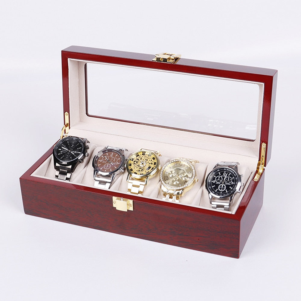 WOODEN -WATCH-BOX -RED - 5- WATCHES - Watchbox -Store – Watchbox Store