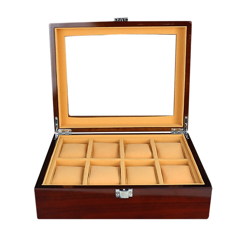 BROWN -WOODEN -WATCH -BOX, SUEDE- INTERIOR -8 -WATCHES - Watchbox ...