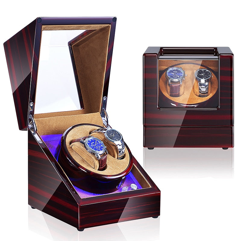 LED -WATCH -WINDER -AUTOMATIC- WOODEN- WATCH -2 -WATCHES - BROWN ...