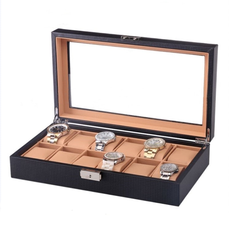 MENS- WATCH -BOX -CARBON -FIBER - WATCH -BOX -CARBON -12 -WATCHES ...