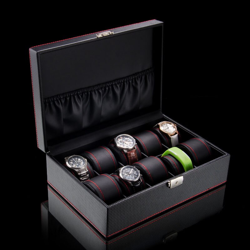 CARBON -BLACK -WATCH- BOX- 10 -WATCHES - WATCH -STORAGE - Watchbox Store